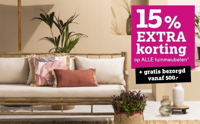 15% extra korting op alle tuinmeubelen bij Leen Bakker