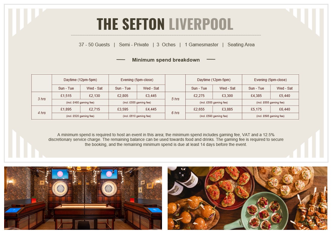 Hire Flight Club Liverpool 'The Sefton' , Flight Club Liverpool • HeadBox
