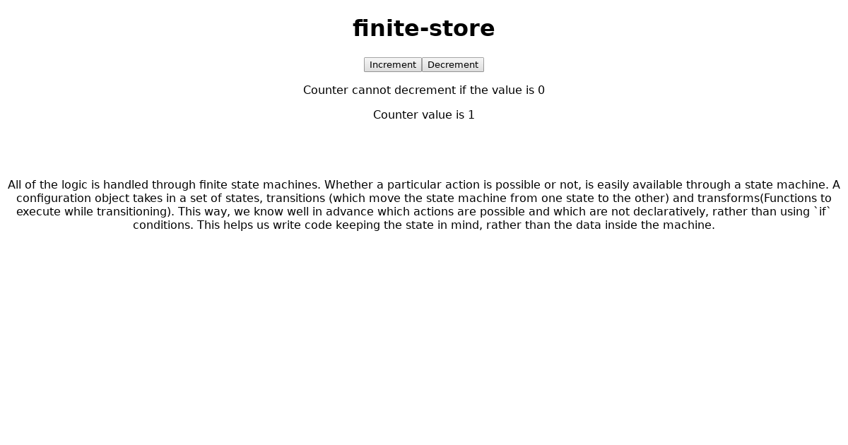 Finite-store React - Codesandbox